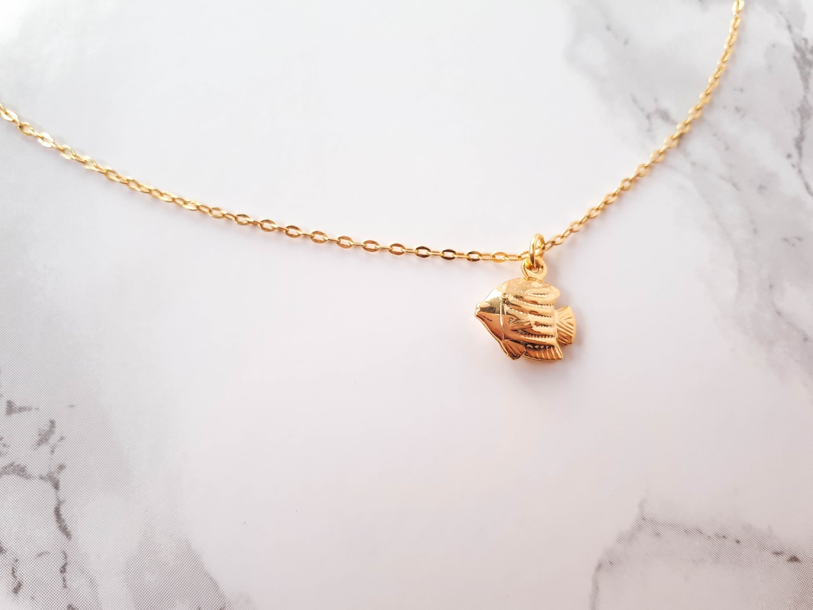 Gold Fish Charm Necklace Delicate Layered Chain Necklace | Etsy
