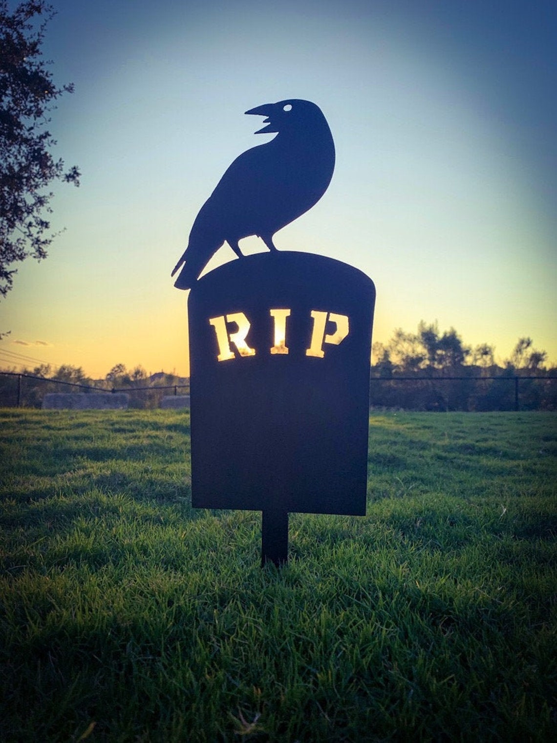 Halloween Spooky Raven on Grave Metal Yard Art Decor | Etsy
