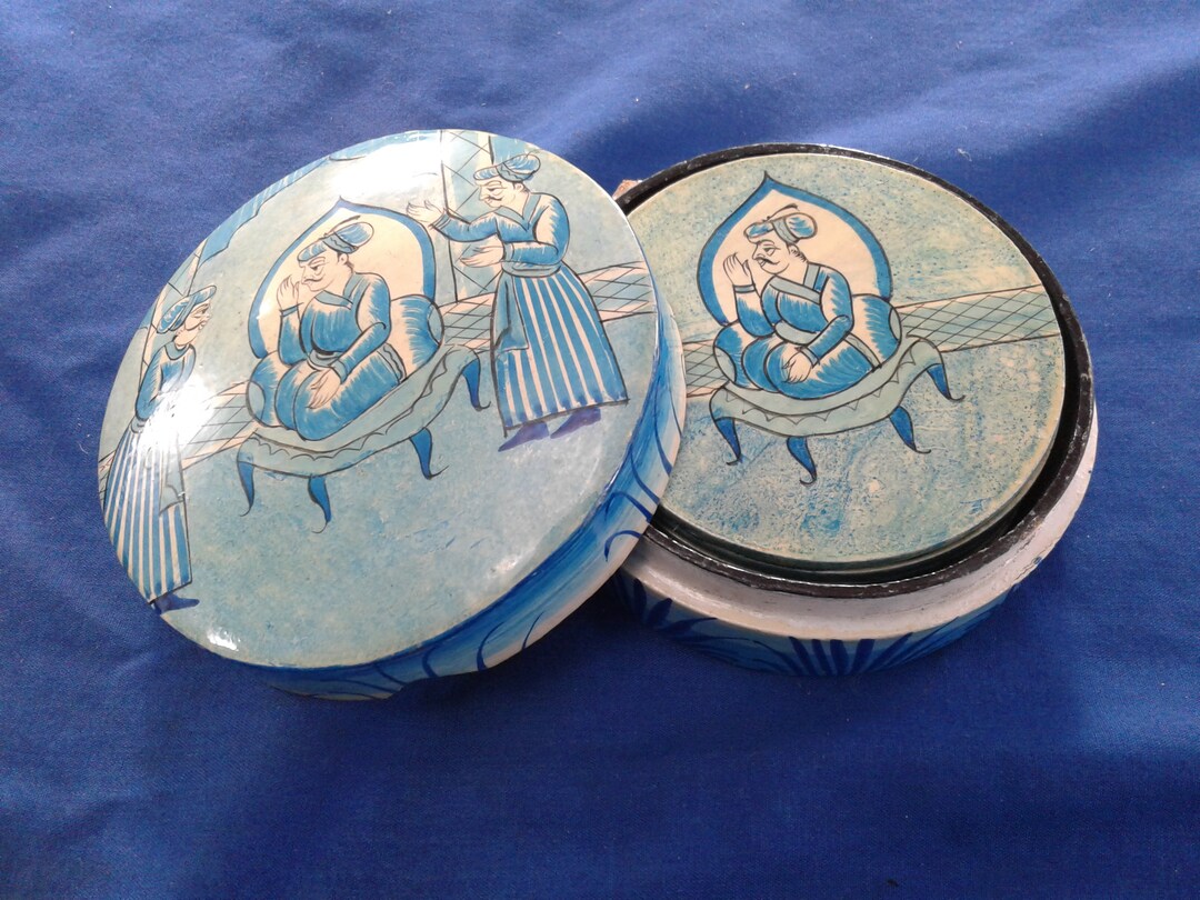 Hand Painted Arabian-themed Coaster Set Dark Aqua Color Scheme - Etsy