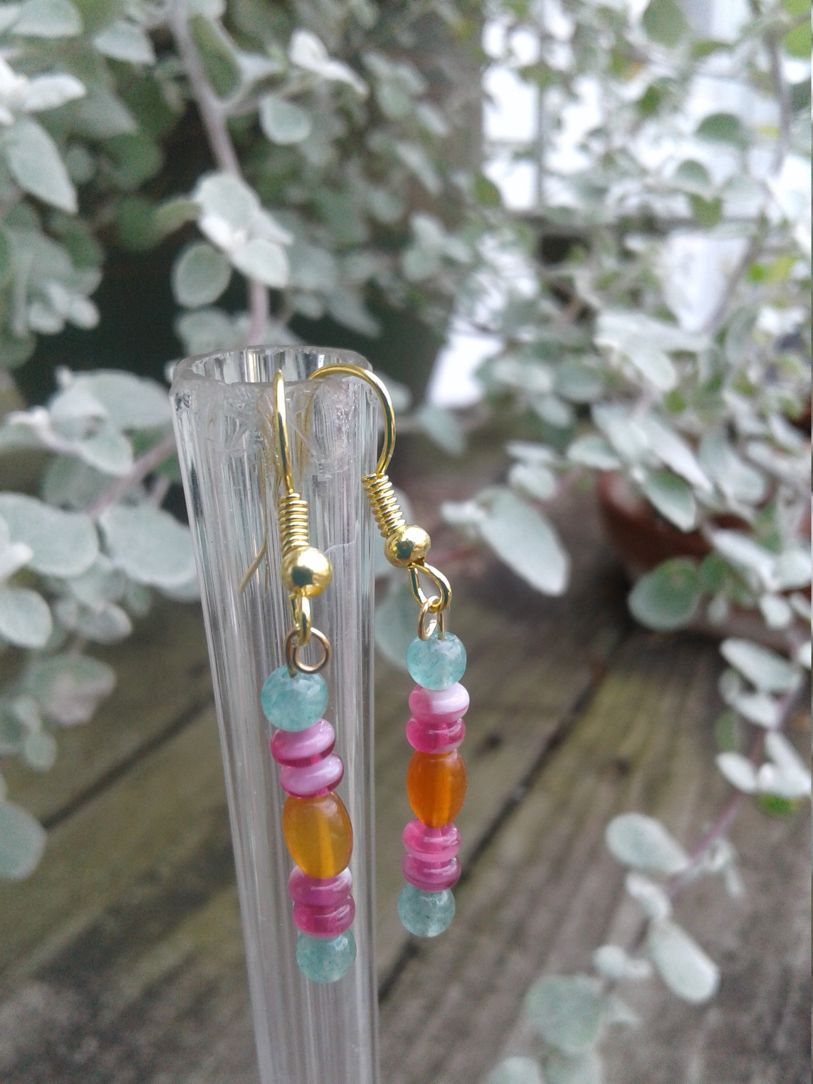 Multi-color Dangle Earrings Unusual Pairing of Teal Magenta Orange ...