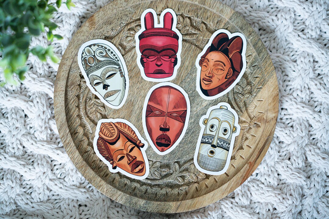African Masks Tribal Die Cut Stickers, Water Resistant Stickers ...