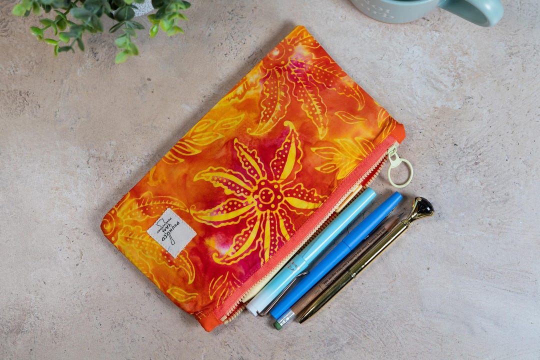 Orange Flowers Ankara Print Pen and Pencil Case, Makeup Bag, Cosmetics ...