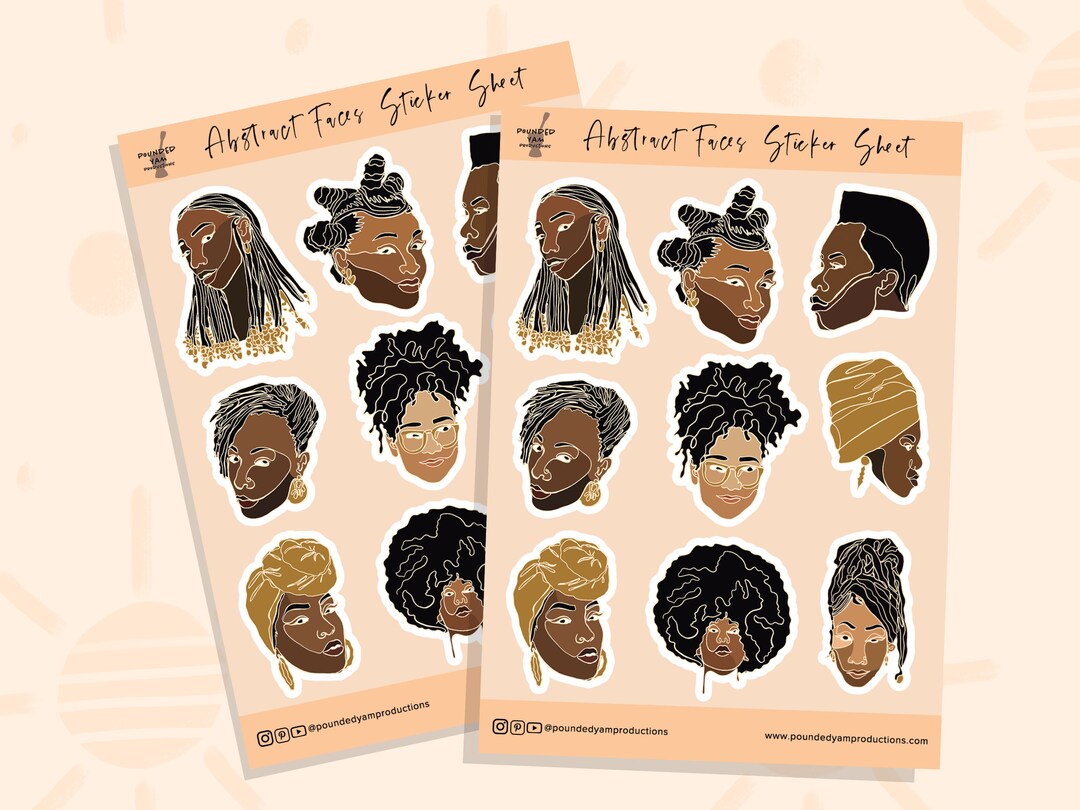Black Girl Faces Sticker Sheet, Illustrated Black Kiss Cut Stickers ...