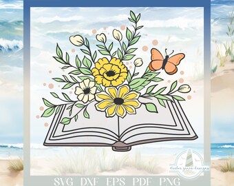 Floral Book Svg, Svg Bundles, Book With Flower, Book With Flower Svgs ...