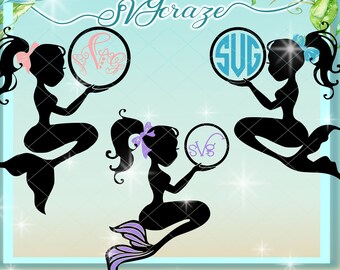 Mermaid Monogram Frame Svg, Instant Download Design, Mermaid Circle ...