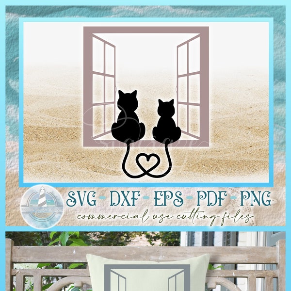 Two Cats With Heart Tail Svg - Etsy