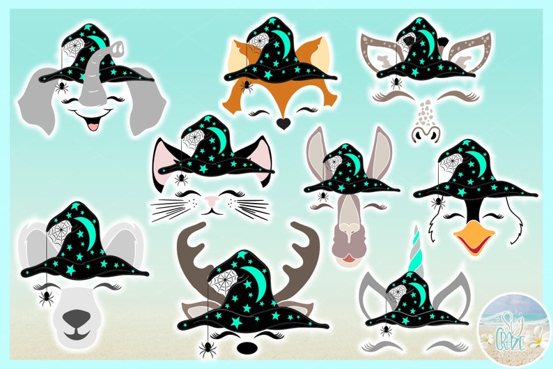 Animals Witch Hat Halloween Bundle SVG Dxf Eps Png PDF Files for Cricut ...