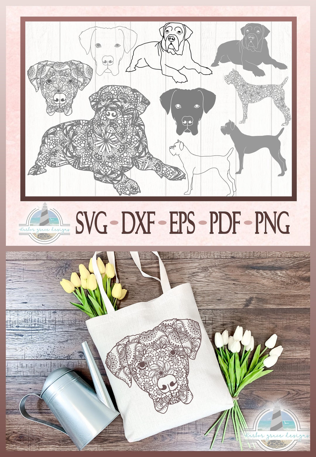 Cane Corso Dog Breed Mandala Zentangle Mini Bundle SVG Files for Cricut ...