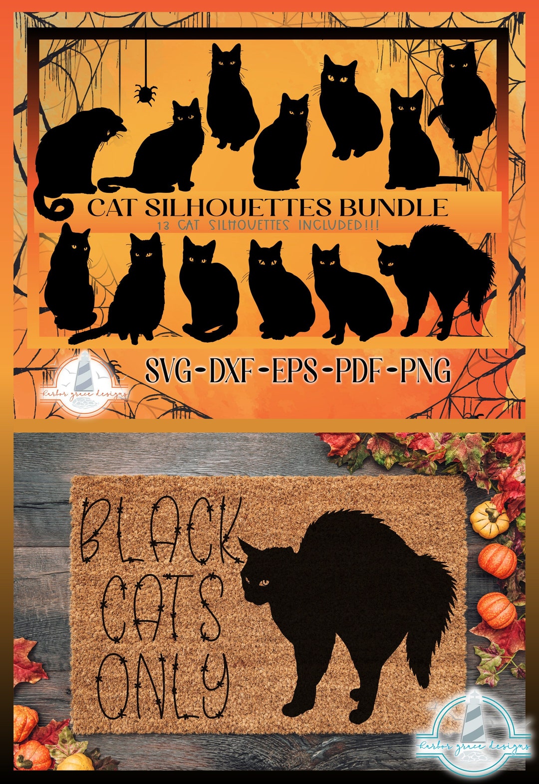 Cat Silhouettes Svg Bundle Black Cat Svg Halloween Svg Vinyl Decal