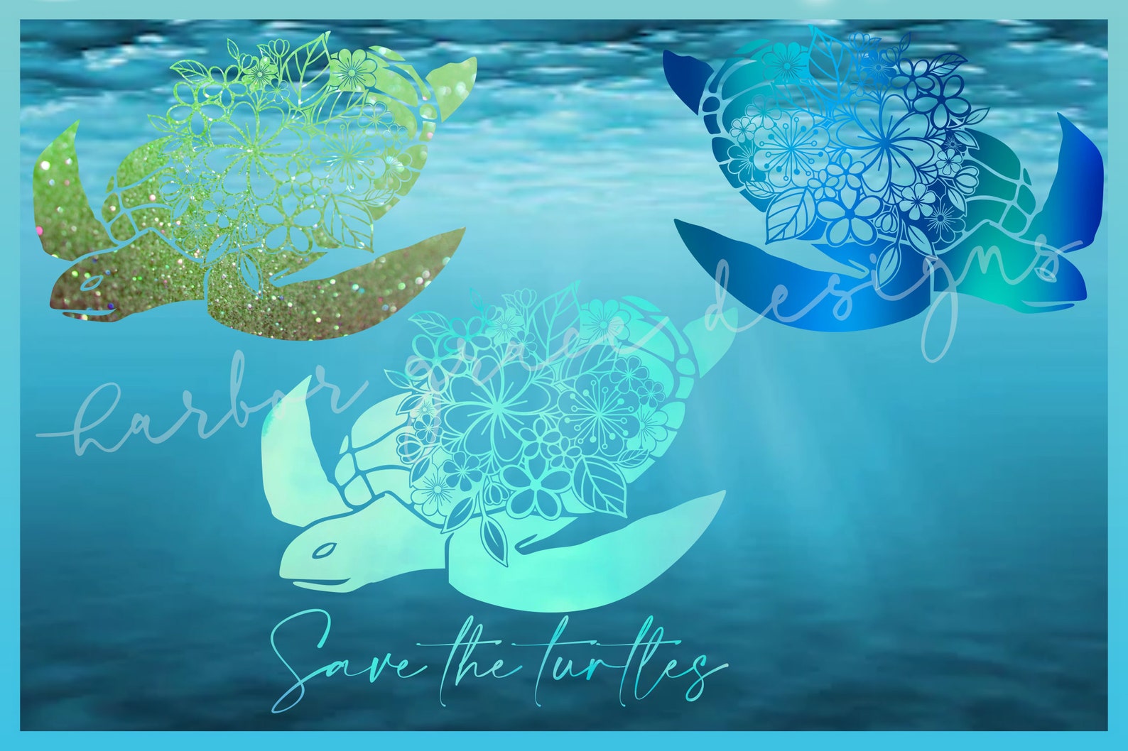 Sea Turtle Dolphin Angel Fish Seahorse Floral Mandala Bundle | Etsy