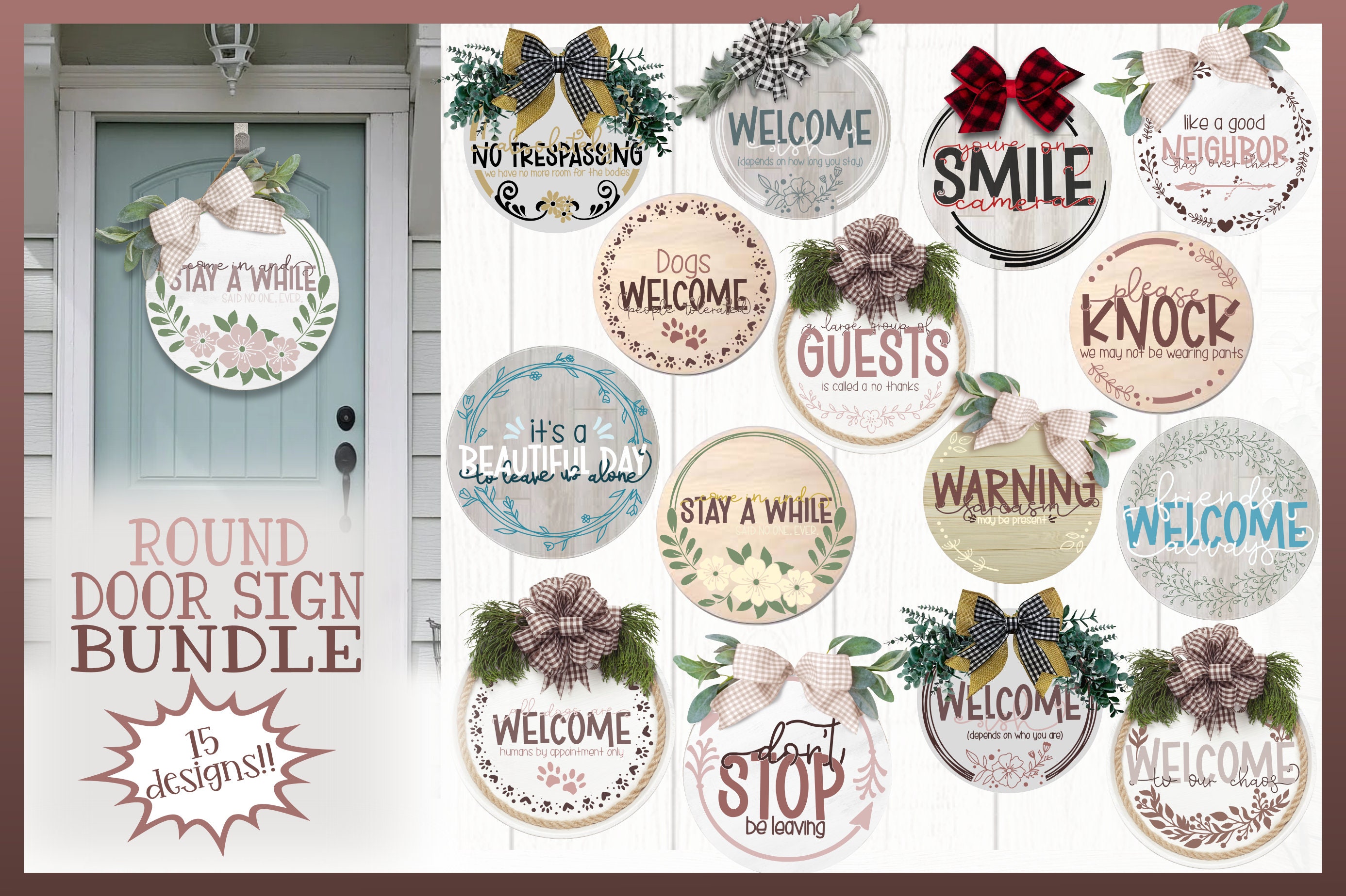 Funny Front Door Signs SVG Bundle, Sarcastic Door Sign Quotes, Round ...
