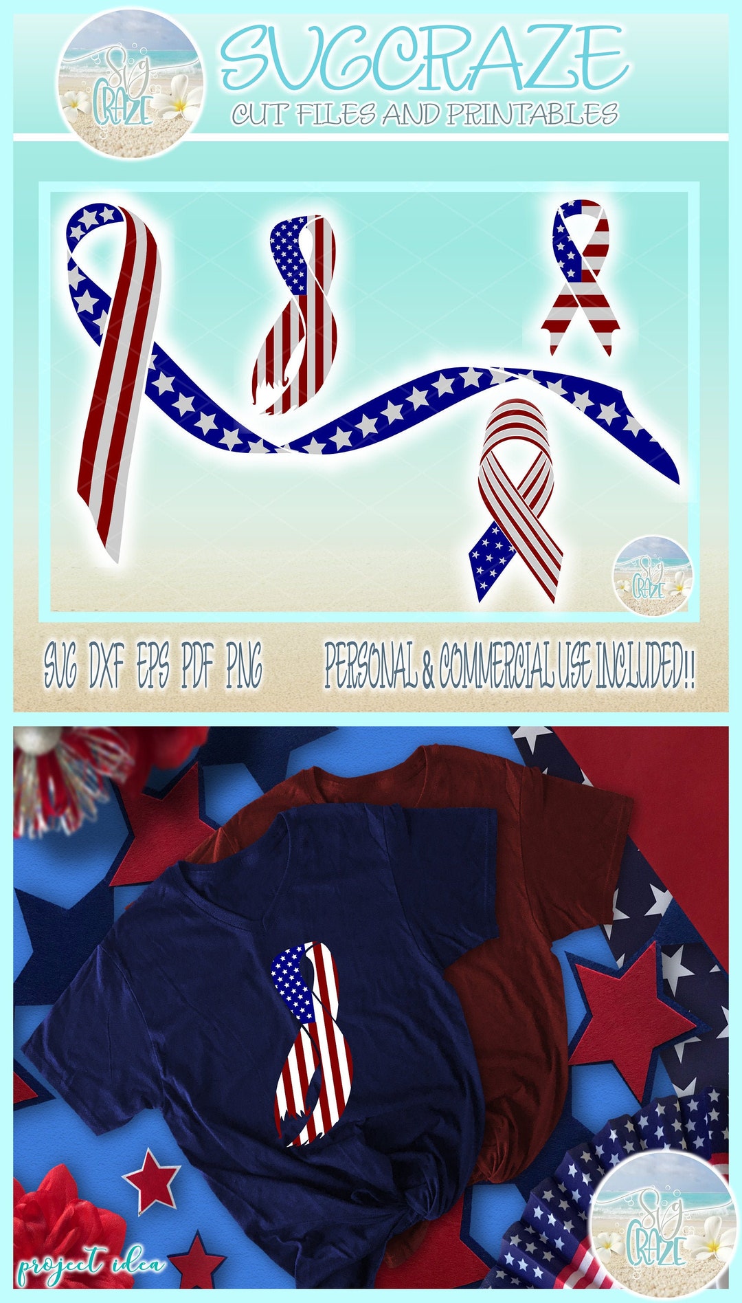 USA Flag Awareness Ribbon Bundle SVG Dxf Eps Pdf PNG Files for Cricut ...