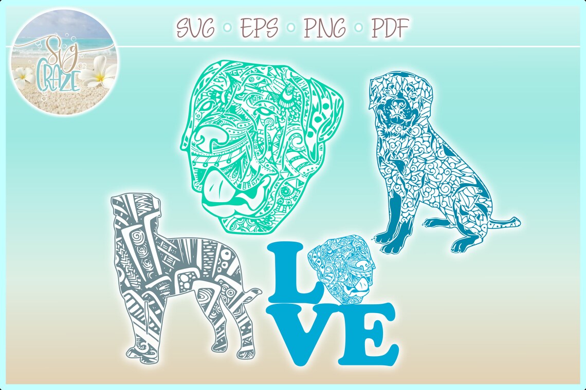 Rottweiler Mandala Zentangle Dog Bundle SVG Files for Cricut Silhouette ...