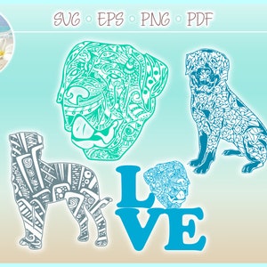 Rottweiler Mandala Zentangle Dog Bundle SVG Files for Cricut Silhouette ...