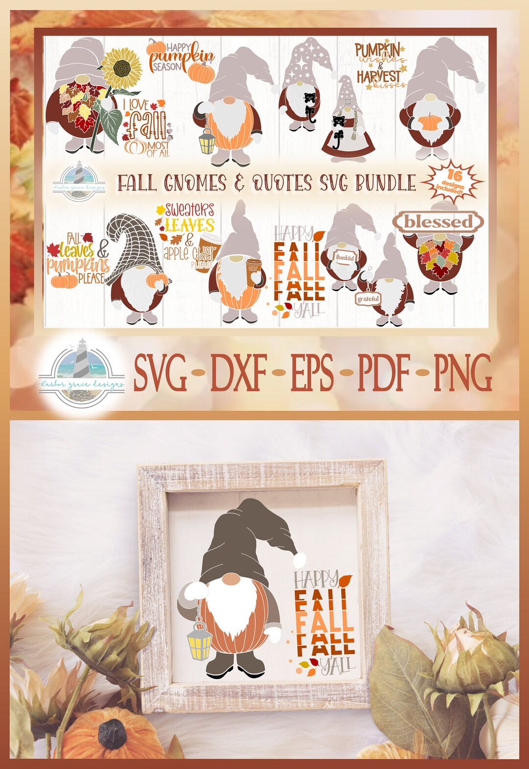 Fall Gnomes SVG Bundle, 16 SVG Designs, Fall Gnomes Svg Bundle, Gnome ...