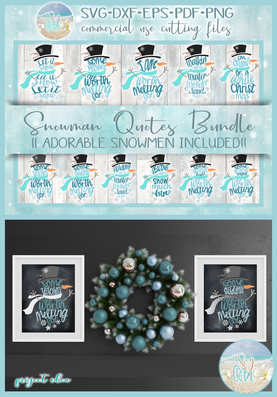 Snowman Quotes Bundle SVG Files for Cricut Silhouette - Dxf Eps Pdf Png ...