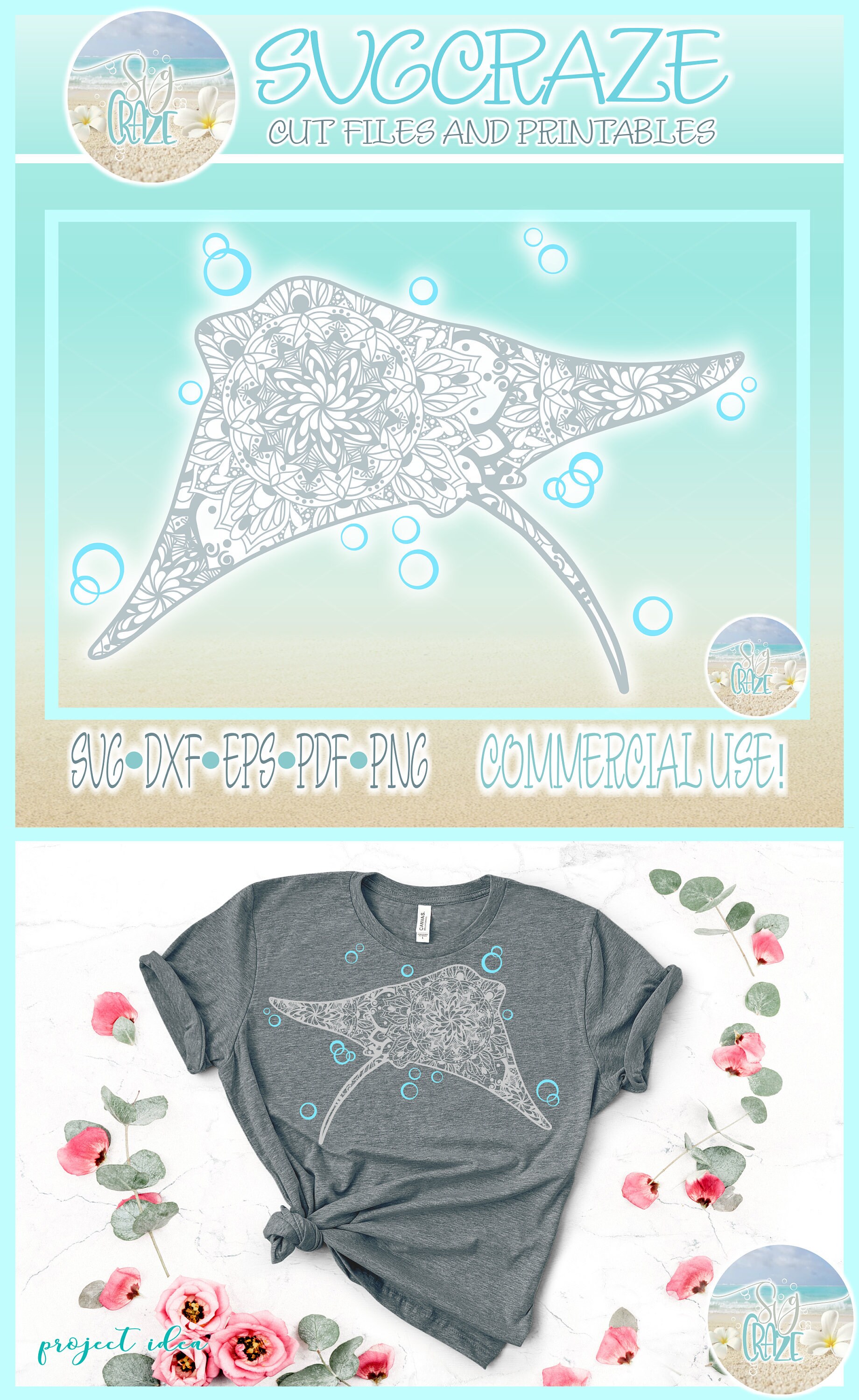 Sting Ray Mandala Zentangle SVG Files for Cricut Silhouette - Etsy