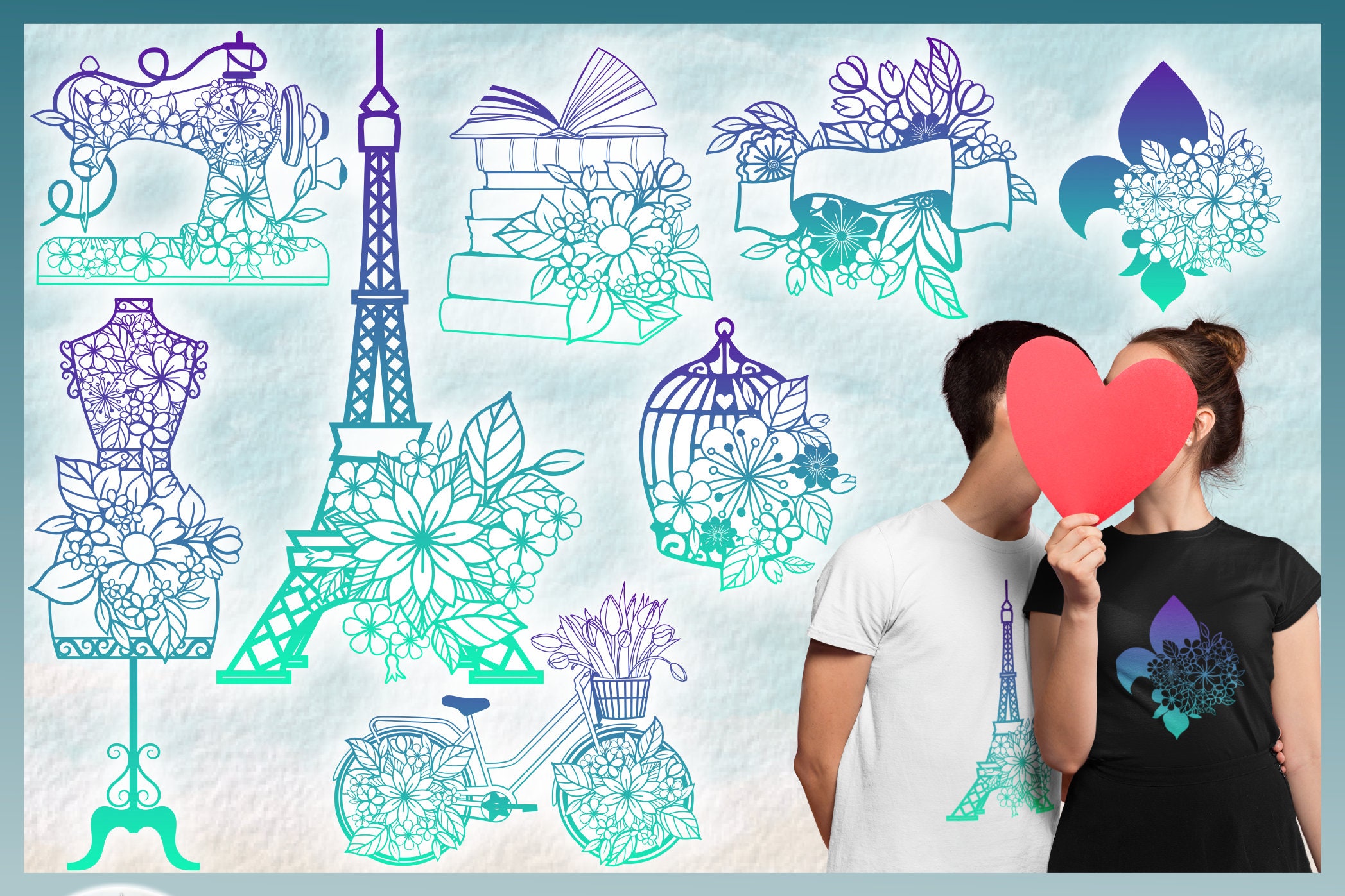 Eiffel Tower and Vintage Flower Mandala SVG Bundle | Paris Mandala SVG ...