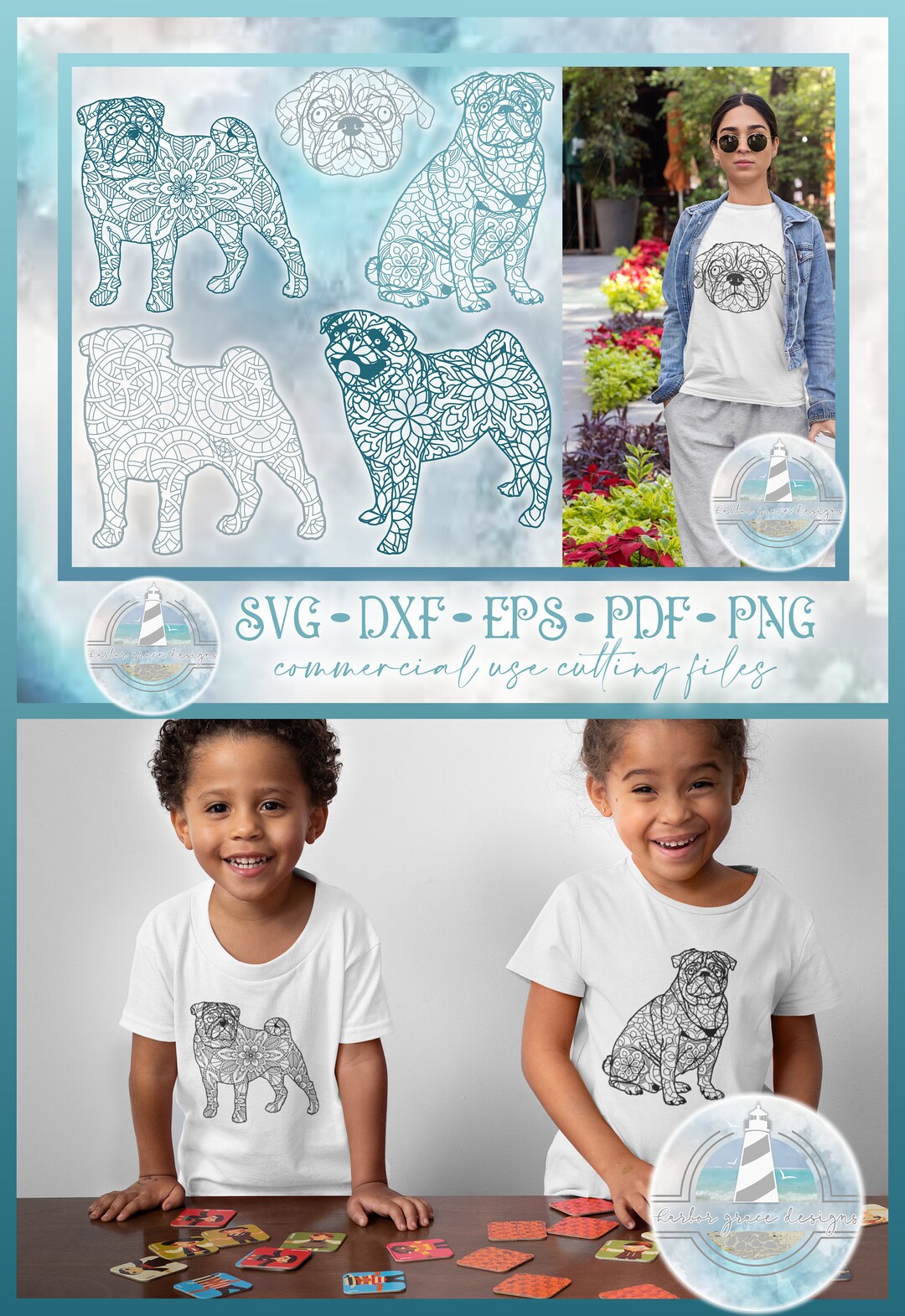 Pug Dog Breed Mandala Zentangle Bundle SVG Files for Cricut Silhouette ...