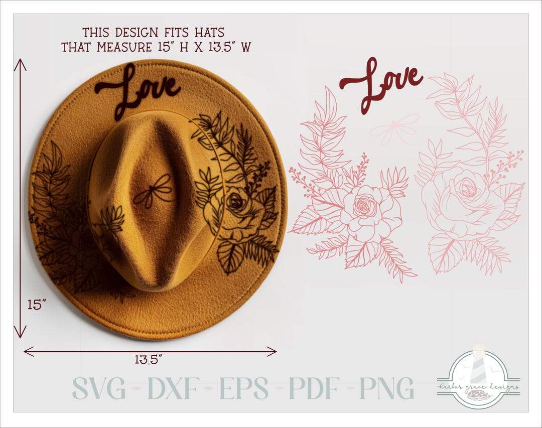 Roses Hat Burning Design - for Pyrography - SVG Files for Cricut Silhouette - Dxf Eps Pdf Png ...