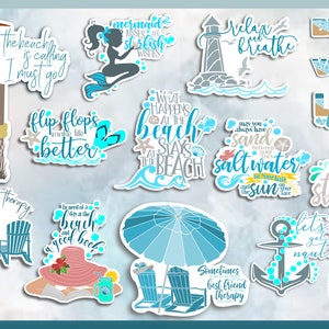 Sticker Set - Beach Quotes Printable Sticker Set - 300 Dpi PNG - Print ...