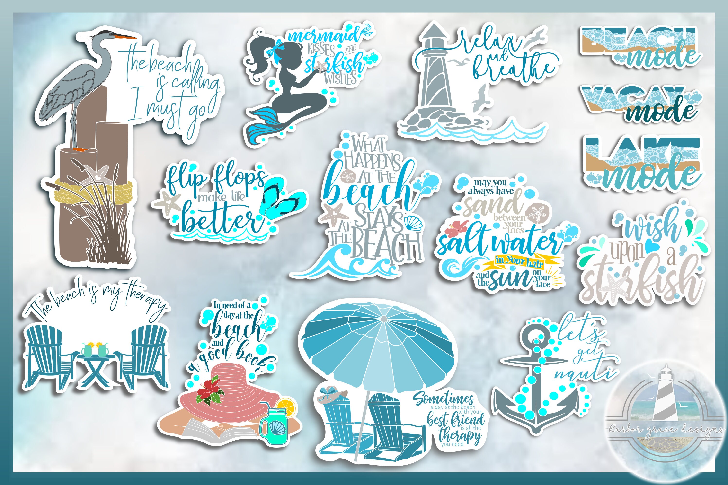 Sticker Set - Beach Quotes Printable Sticker Set - 300 Dpi PNG - Print ...