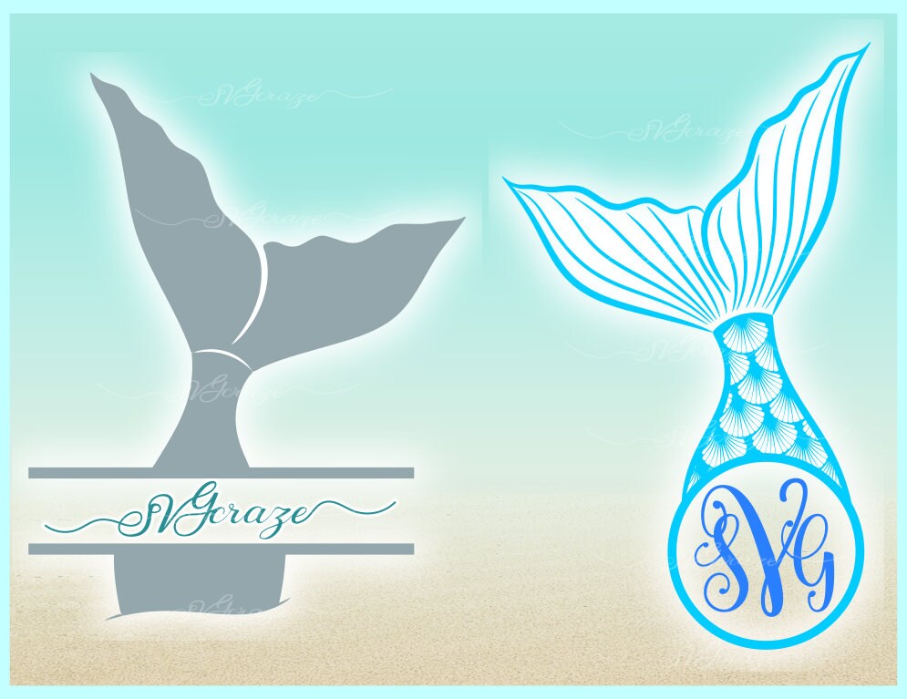 Mermaid Tail Monogram Split Frame Bundle SVG Files for Cricut | Etsy