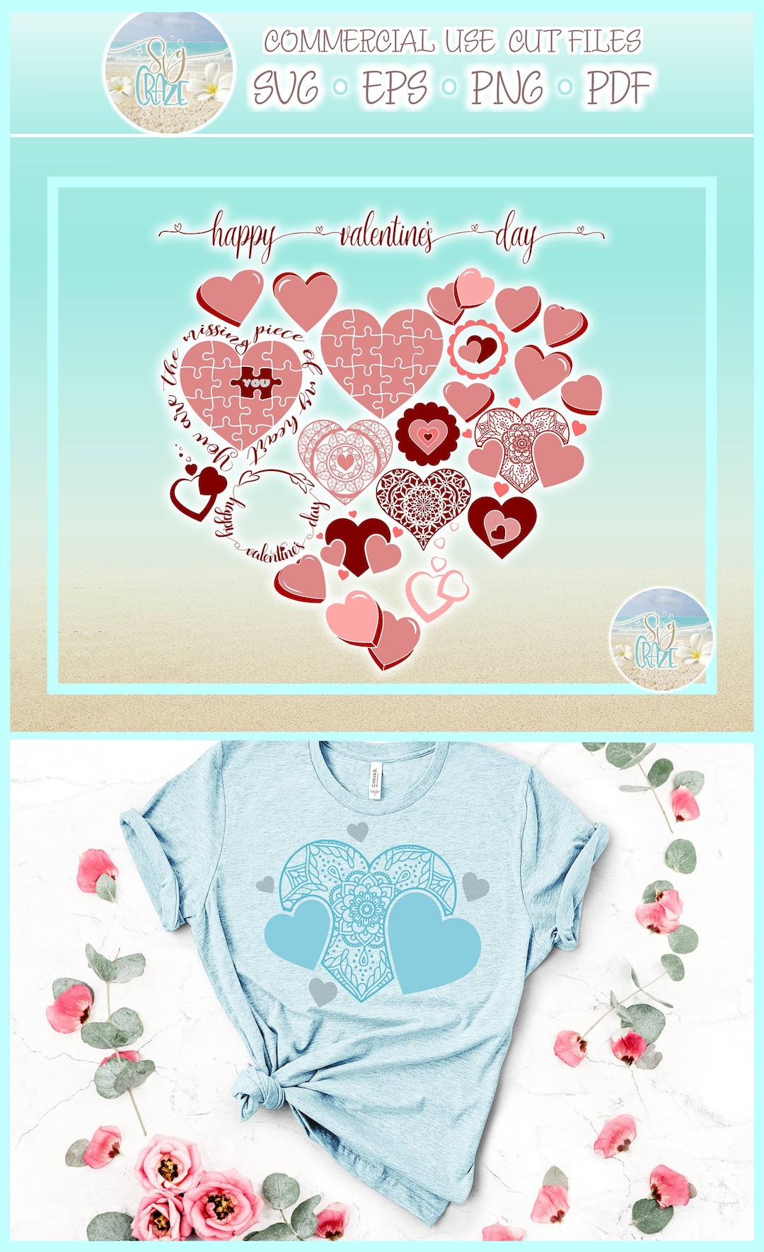 Valentines Day Heart Bundle SVG Files for Cricut Silhouette - Dxf Eps ...