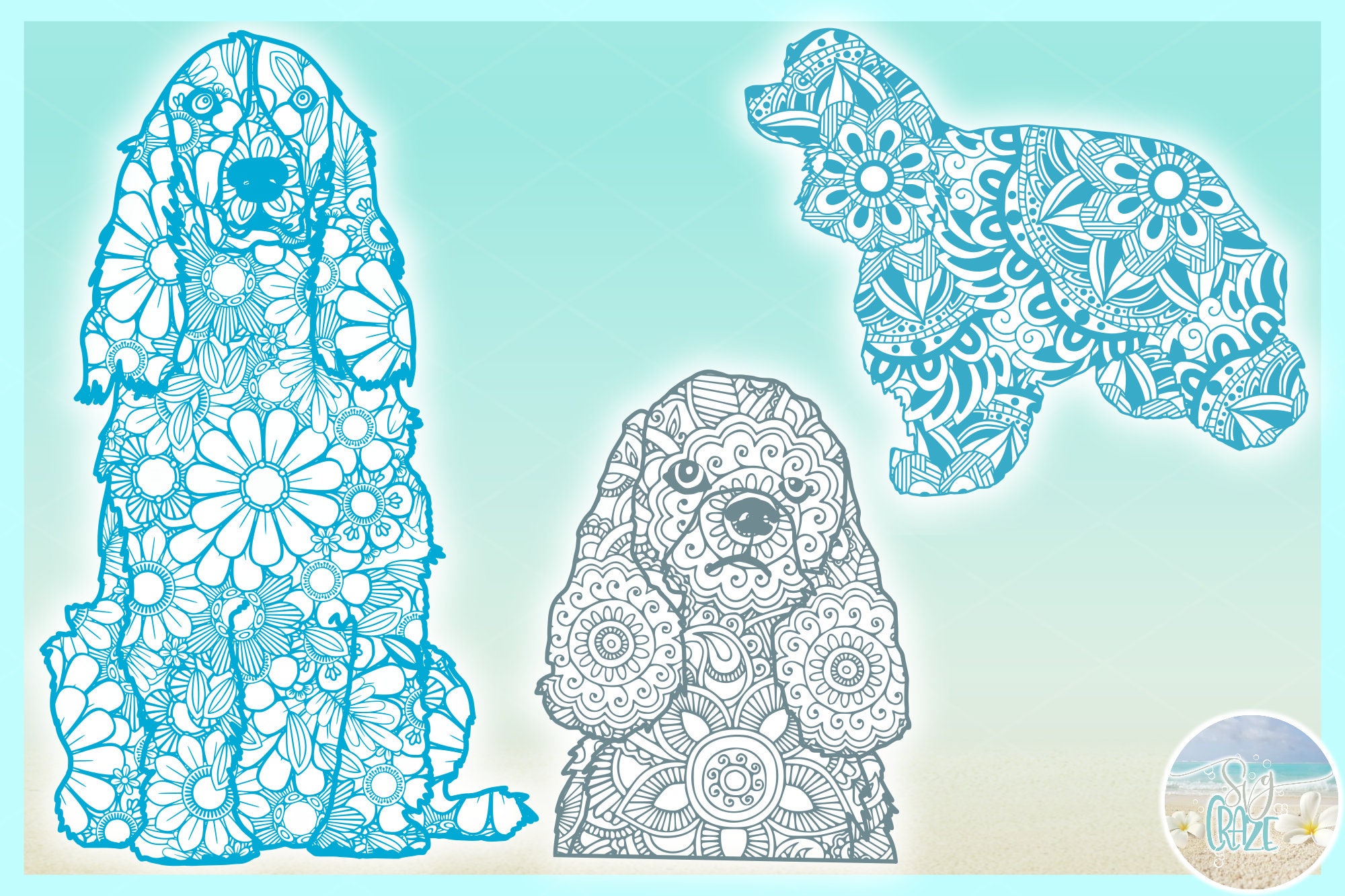 American Cocker Spaniel Mandala Zentangle Bundle SVG Files for - Etsy ...