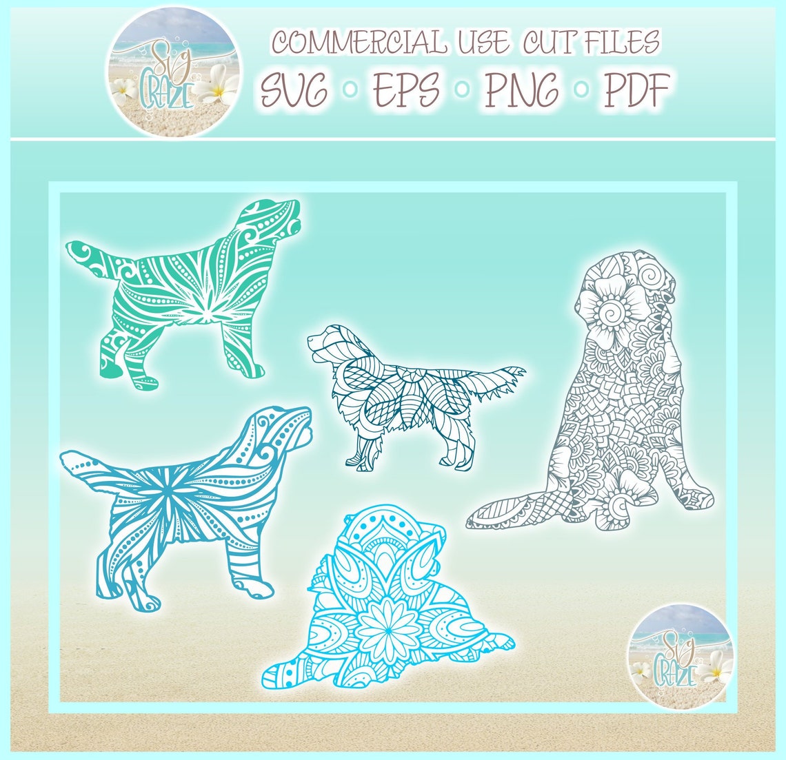Golden Retriever Mandala Zentangle Bundle SVG Dxf Eps Pdf PNG - Etsy
