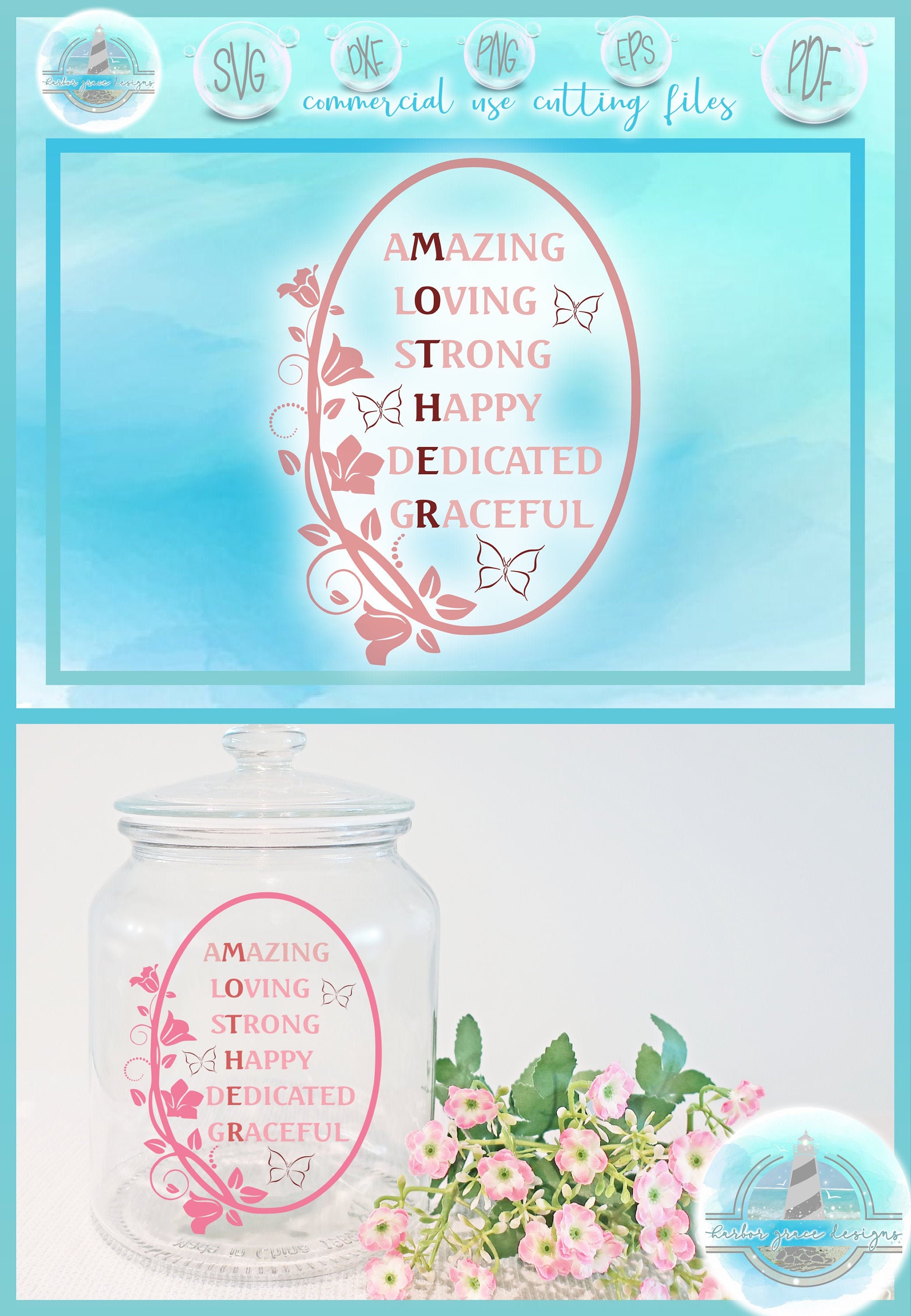 Mother Anagram With Floral Frame SVG Files for Cricut | Etsy