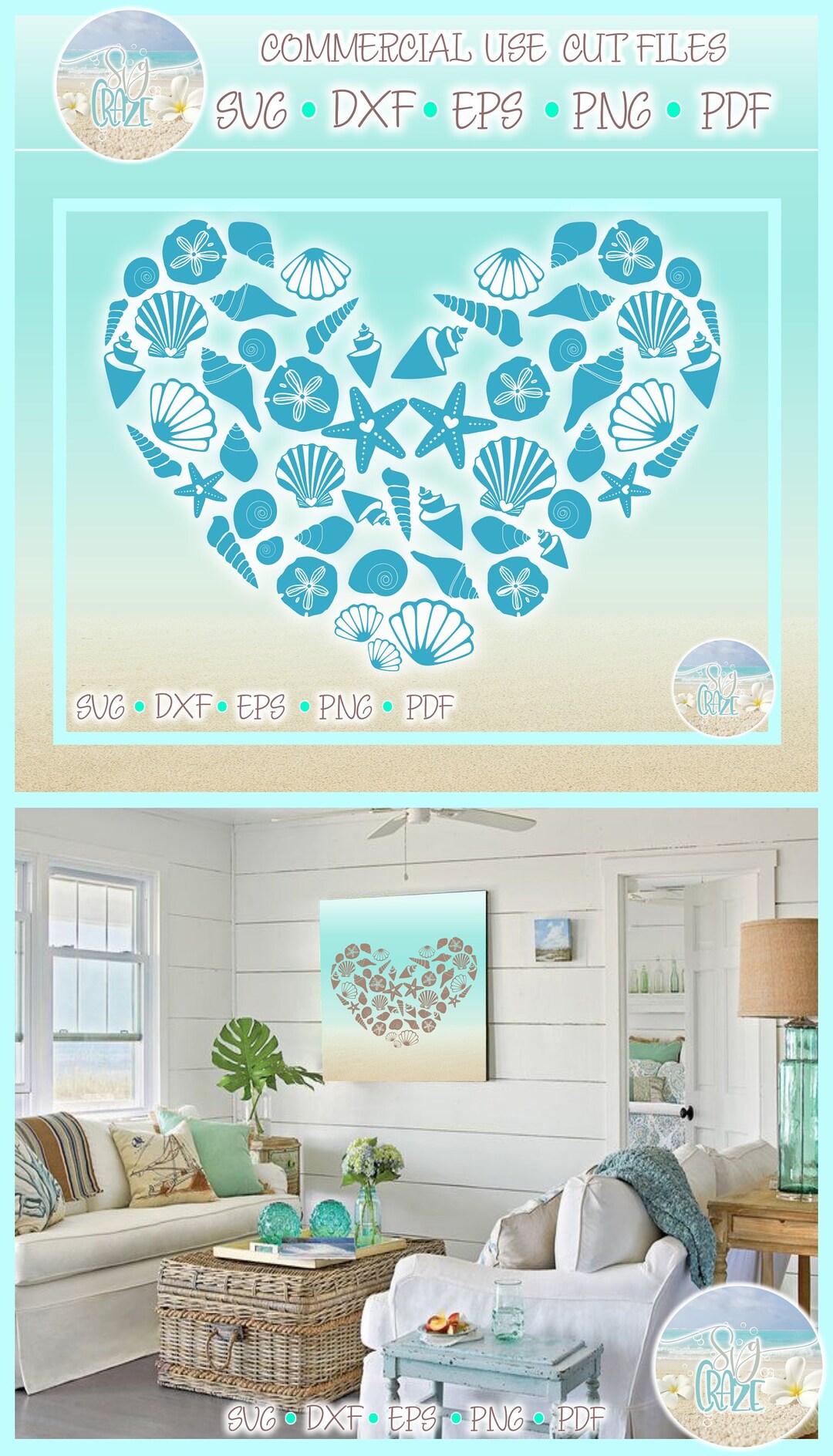 Seashell Heart Mandala Zentangle SVG Files for Cricut Silhouette - Dxf ...