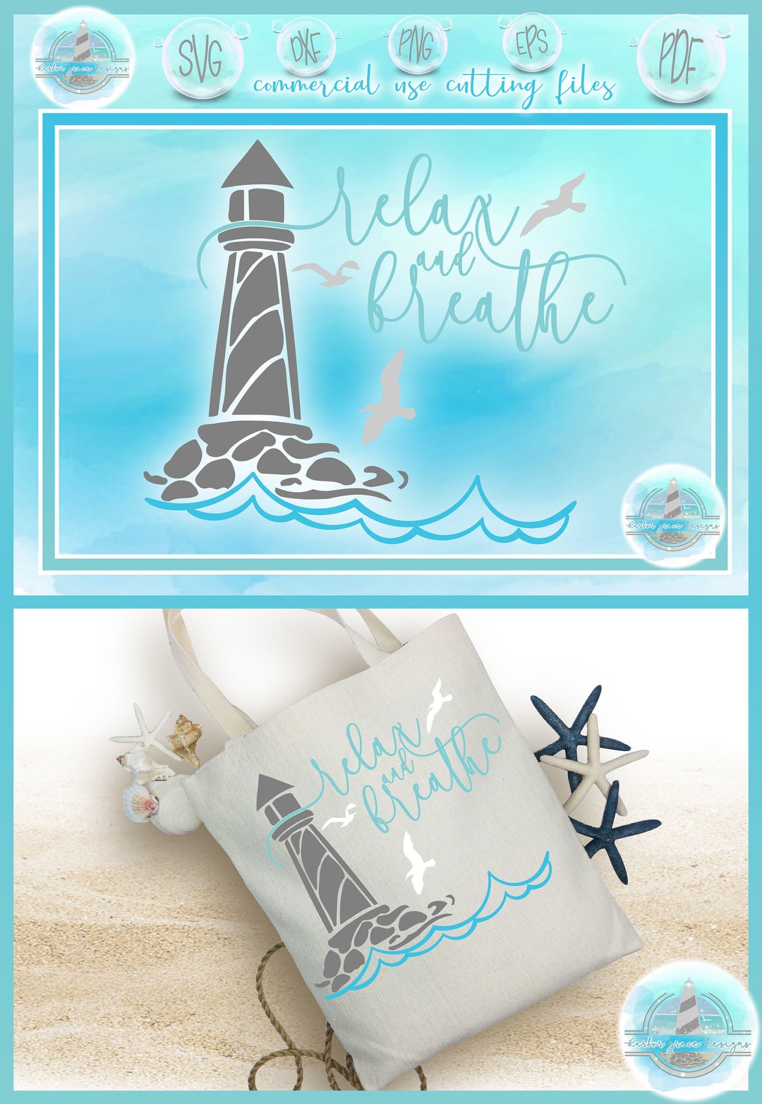 Relax and Breathe Lighthouse Quote SVG Files for Cricut Silhouette ...