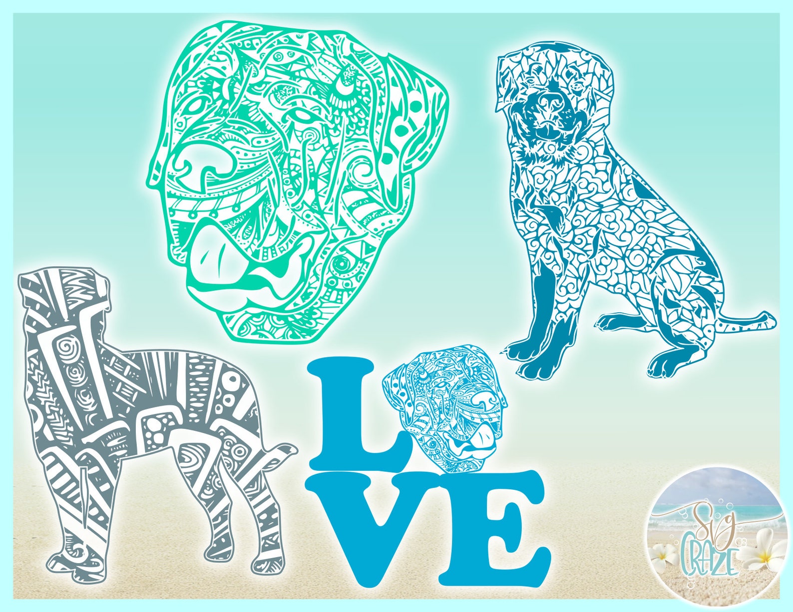 Rottweiler Mandala Zentangle Dog Bundle SVG Files for Cricut Silhouette ...