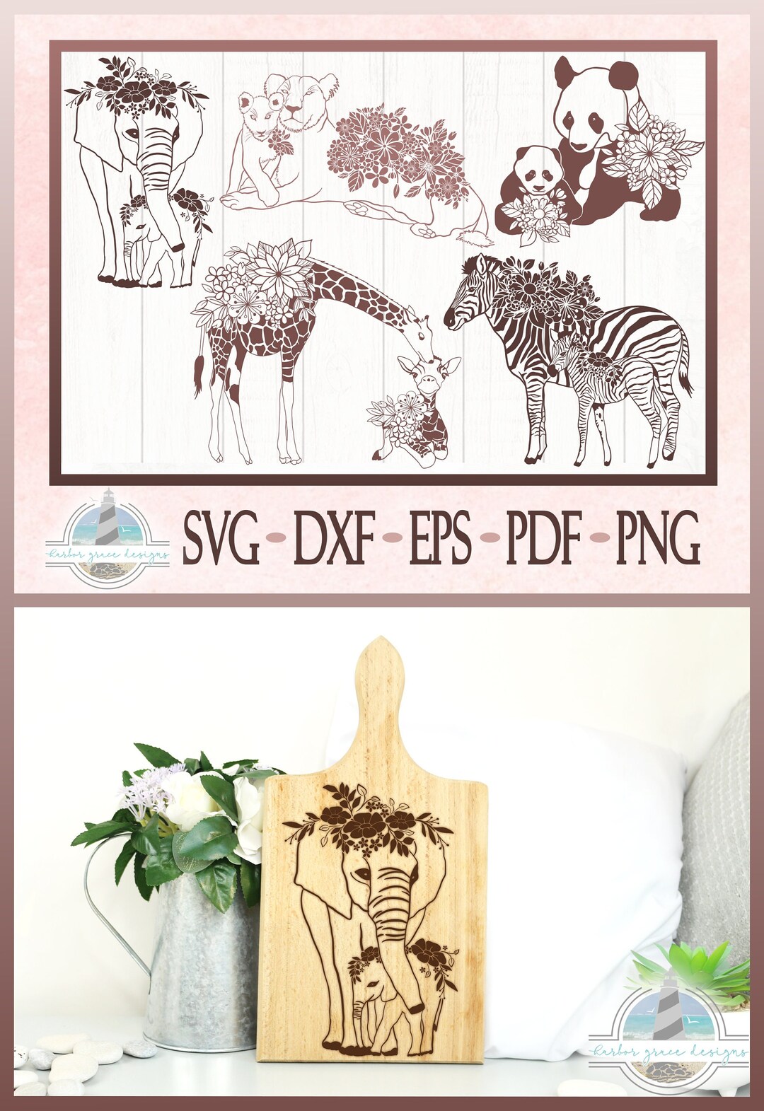 Wild Animal Floral Mandala SVG Bundle, Mother and Baby SVG Files for ...