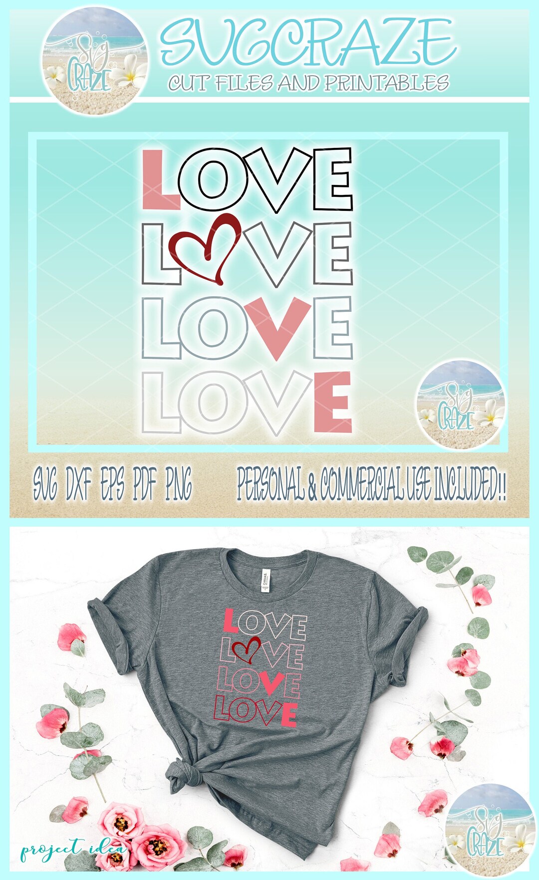 LOVE With Heart SVG Files for Cricut Silhouette - Dxf Eps Pdf Png ...