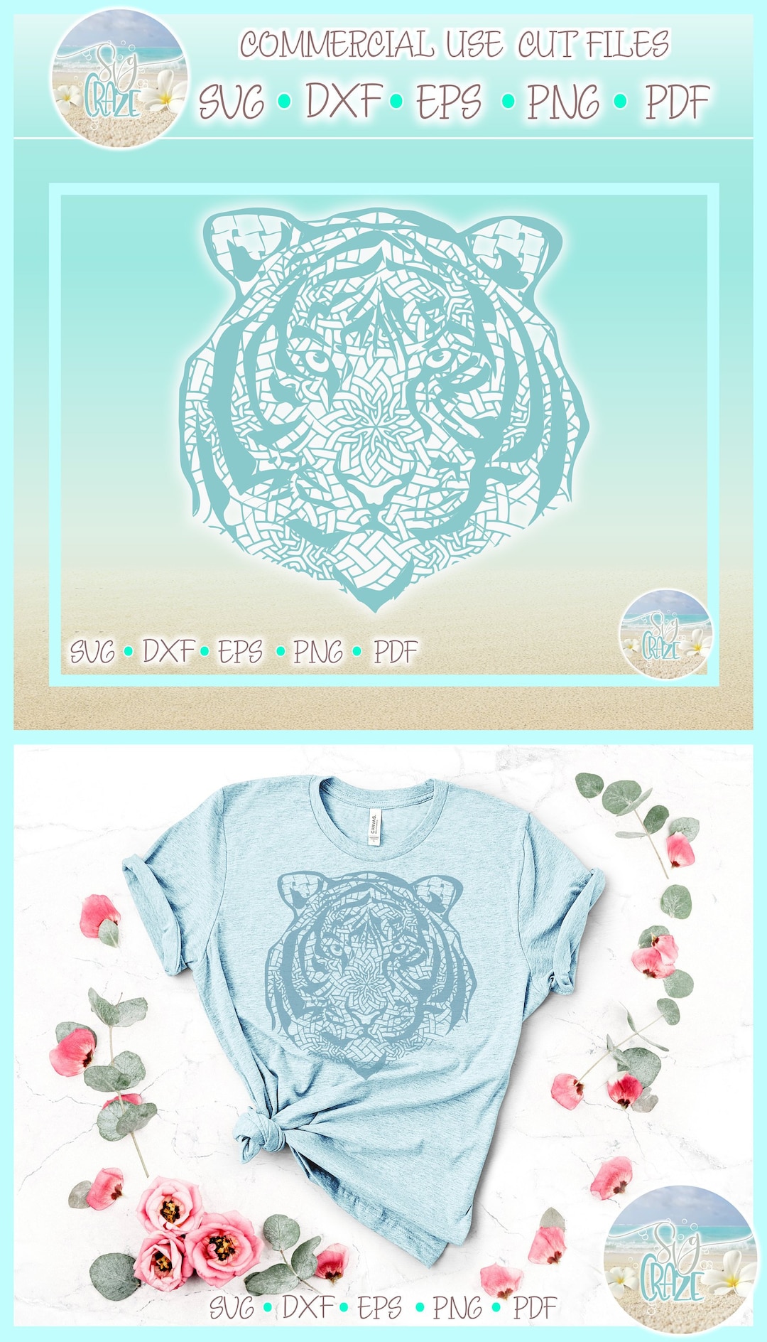 Tiger Mandala Zentangle SVG Files for Cricut Silhouette - Dxf Eps Pdf ...