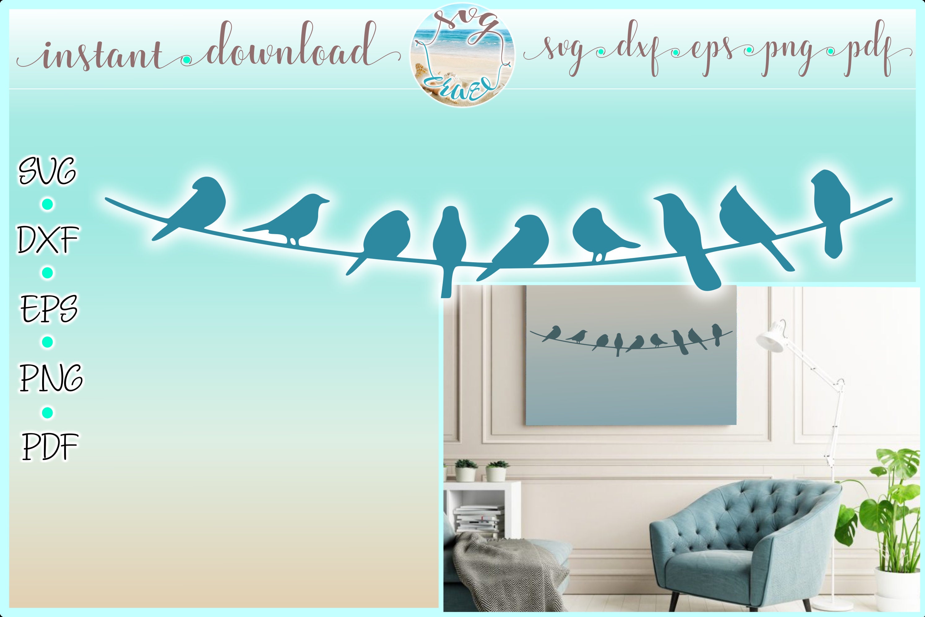 Birds on A Curved Wire SVG Files for Cricut Silhouette Dxf | Etsy