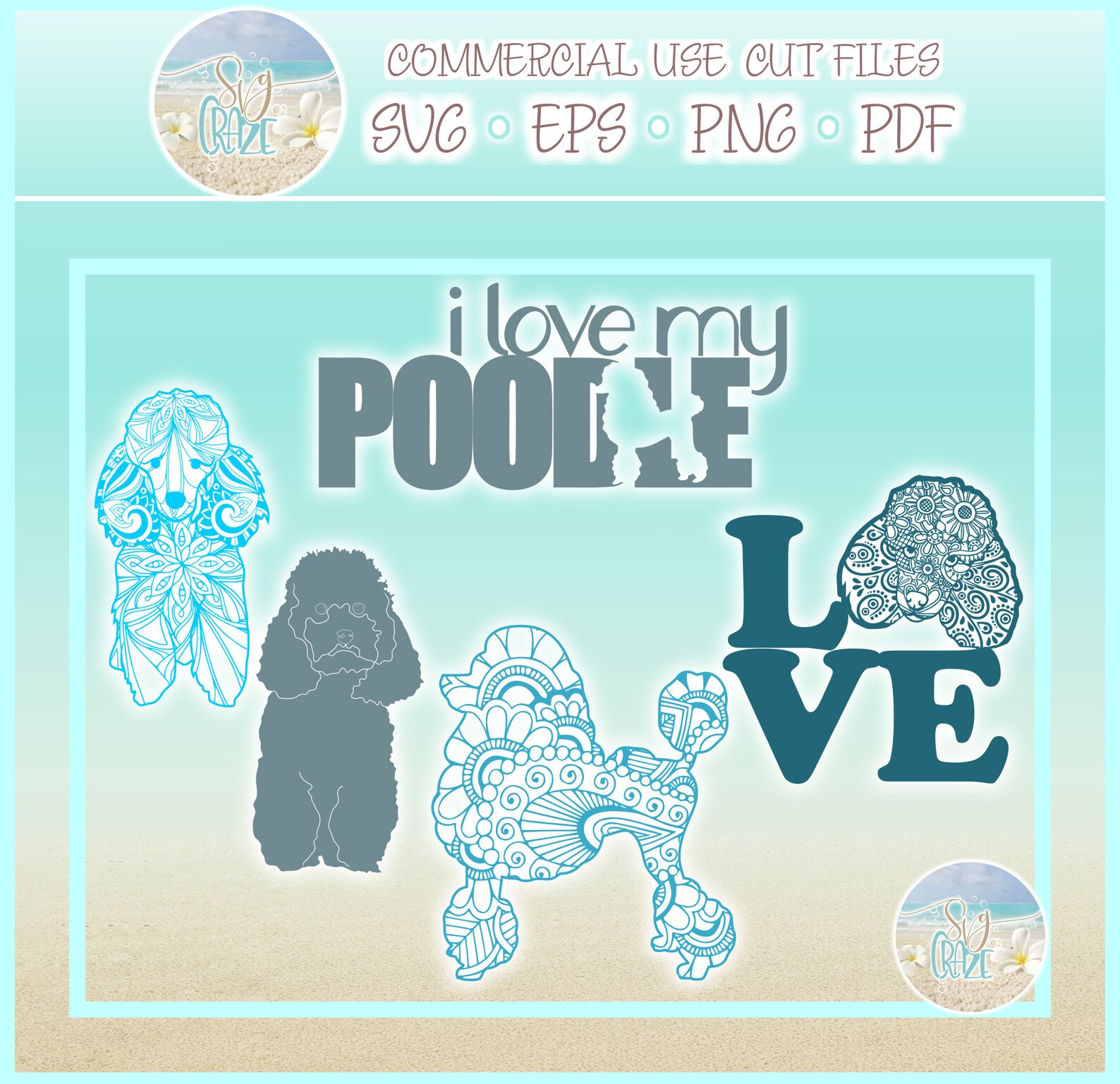Poodle Mandala Zentangle Bundle SVG Files for Cricut Silhouette - Dxf ...