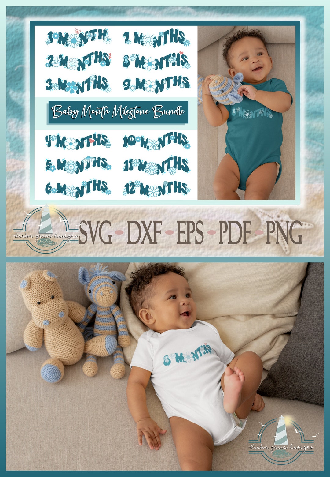 Monthly Baby Milestones SVG Bundle - Months 1 Through 12 Included - Dxf ...