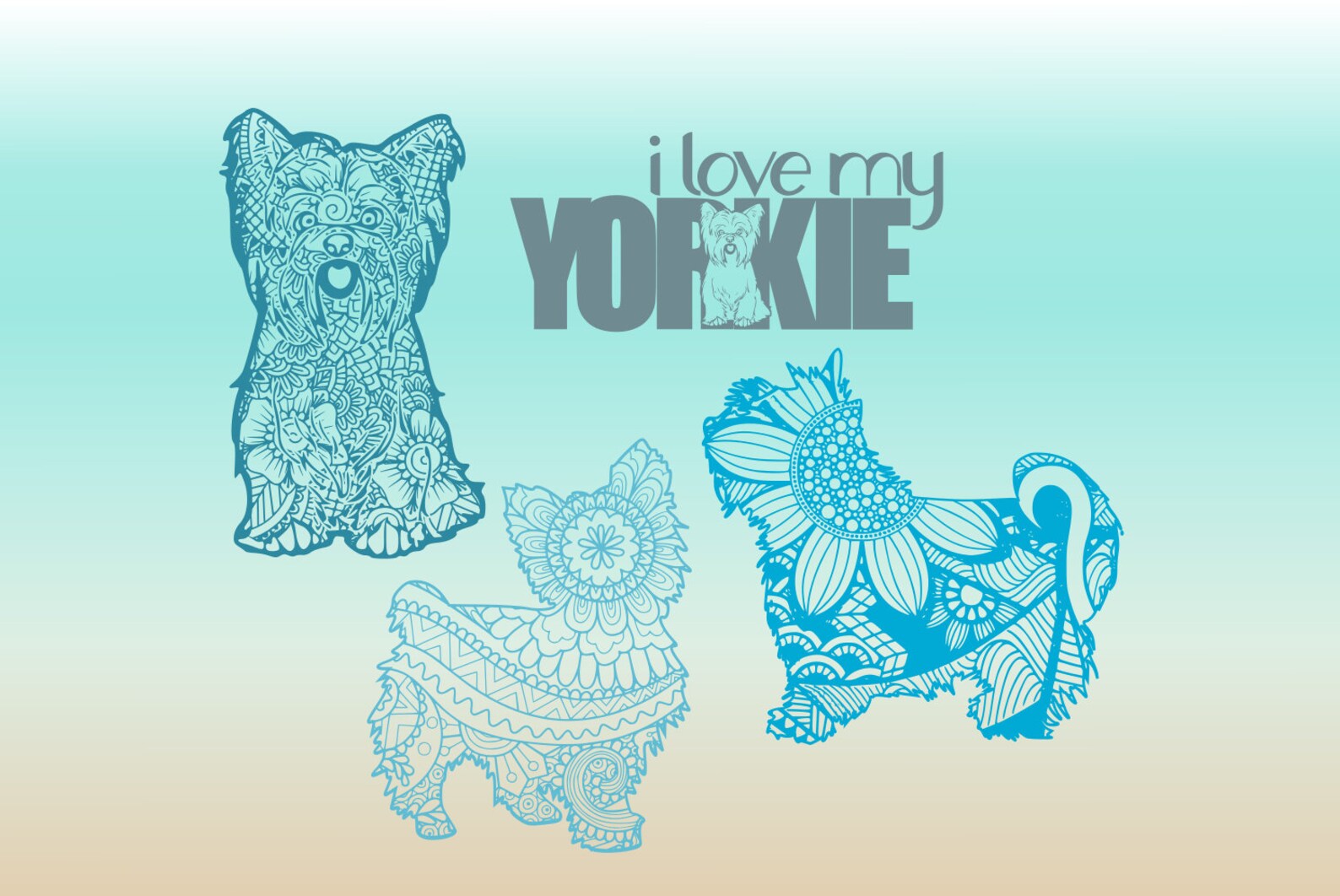 Yorkie Yorkshire Terrier Dog Mandala Zentangle Bundle SVG Files for ...