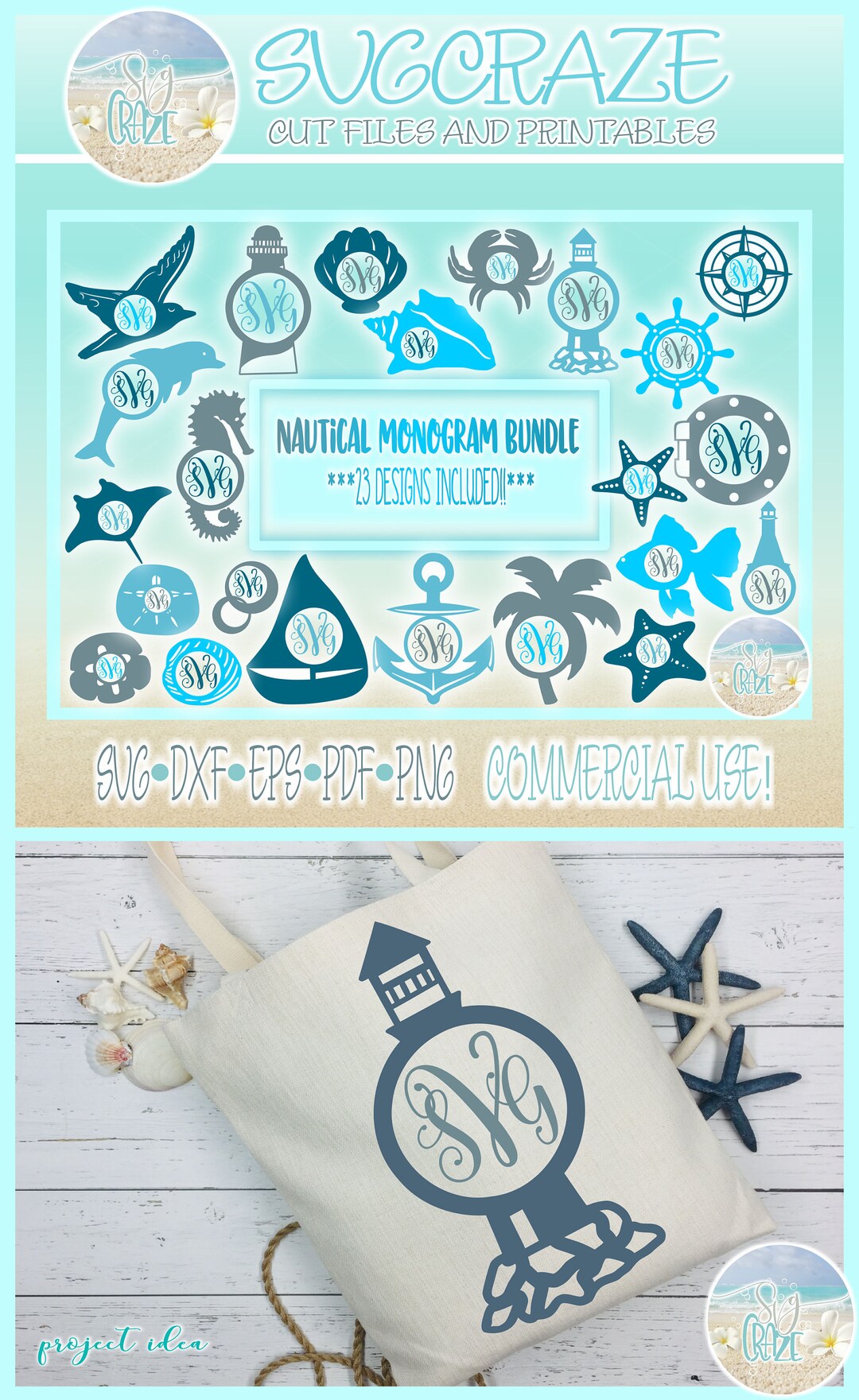 Nautical Monogram Bundle SVG Files for Cricut Silhouette - Dxf Eps Pdf ...