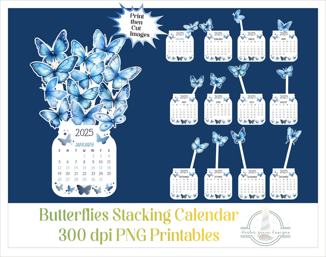 2025 Butterflies Desktop Calendar PNG Images, Butterfly Calendar, 2025 Print Then Cut Calendar ...