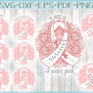 Breast Cancer Awareness Mandala Bundle I Wear Pink for My Quote SVG Dxf ...