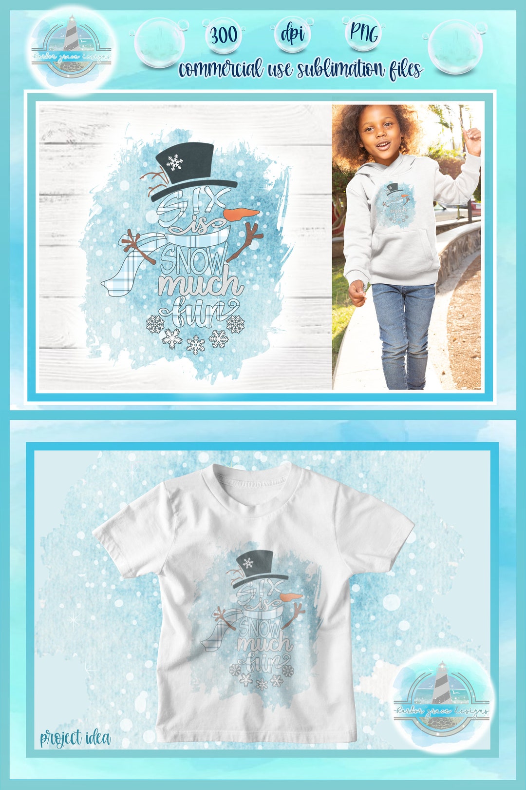 Snowman PNG | Six is Snow Much Fun Snowman Quote | Kids Sublimation ...