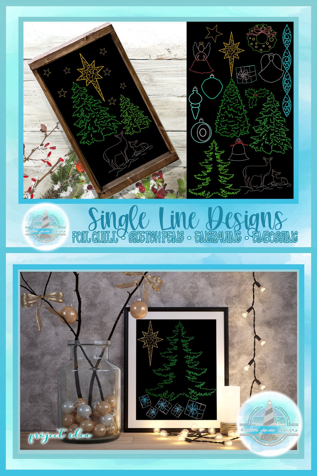 Foil Quill Single Line Christmas Elements SVG Dxf Eps Png Design ...