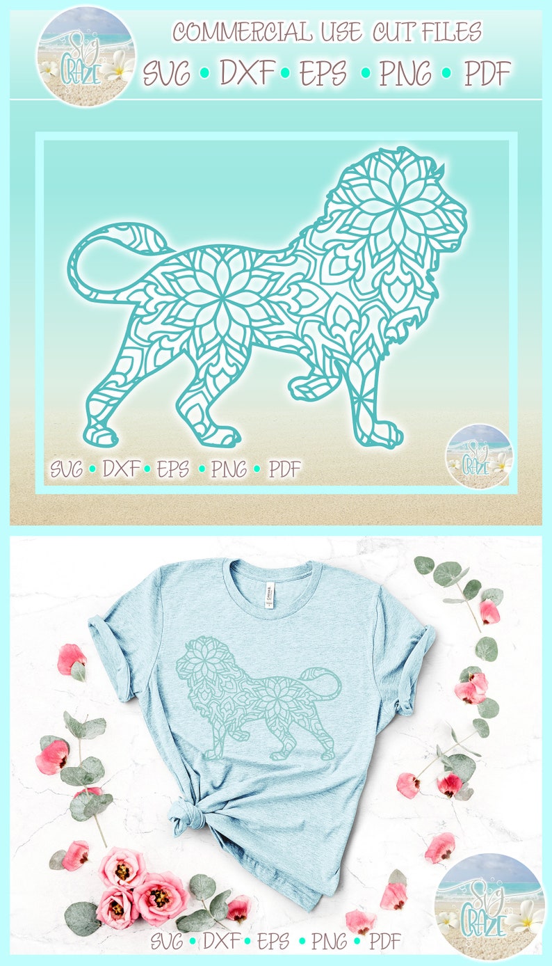 Lion Mandala Zentangle SVG Files for Cricut Silhouette - Dxf Eps Pdf ...