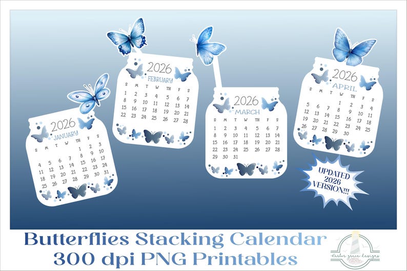 2026 Butterflies Stacking Desktop Calendar PNG Images, Butterfly ...