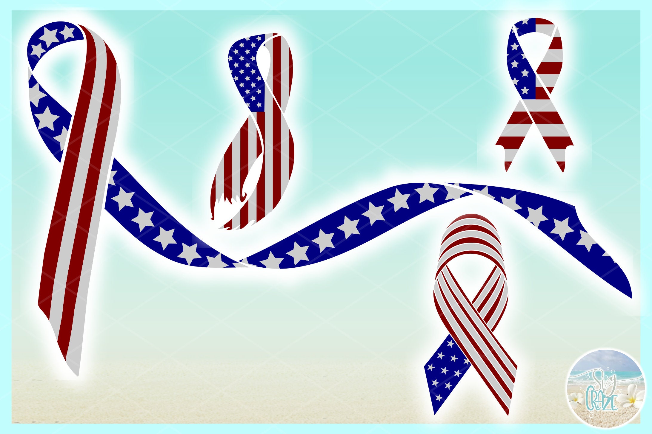 USA Flag Awareness Ribbon Bundle SVG Dxf Eps Pdf PNG Files for Cricut ...