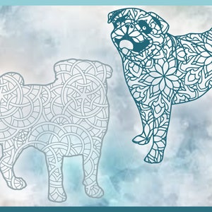 Pug Dog Breed Mandala Zentangle Bundle SVG Files for Cricut Silhouette ...